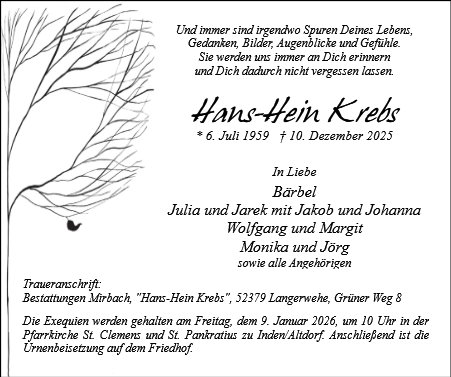 Anzeige für Hans-Hein Krebs