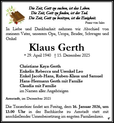 Anzeige für Klaus Gerth